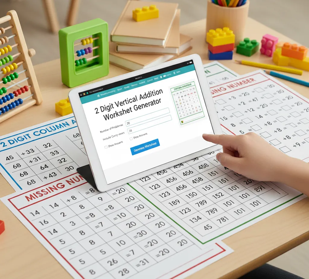 2 Digit Vertical Addition Worksheet Generator | Free With Answers
