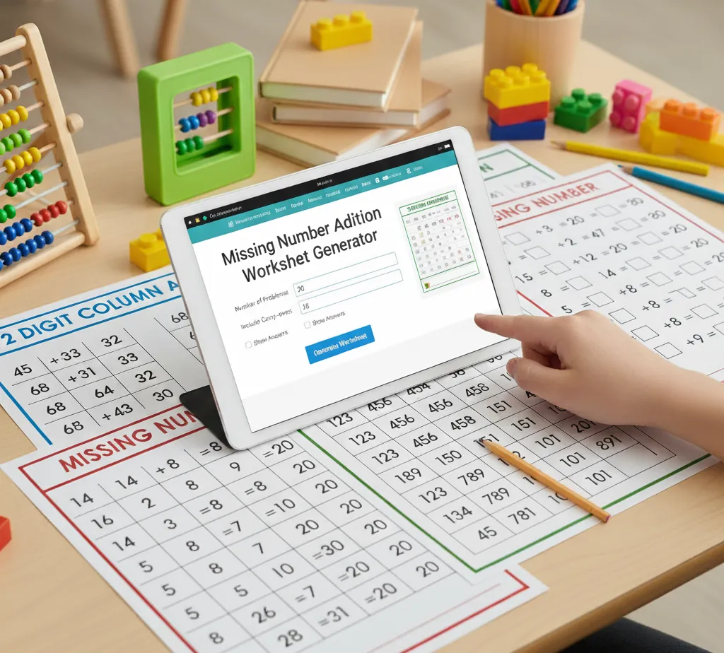 Free Missing Number Addition Worksheets Generator